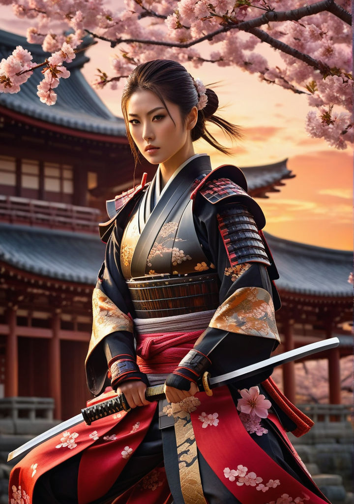Female Japanese Samurai warrior poised in mid-strike by Roger Hyman ...