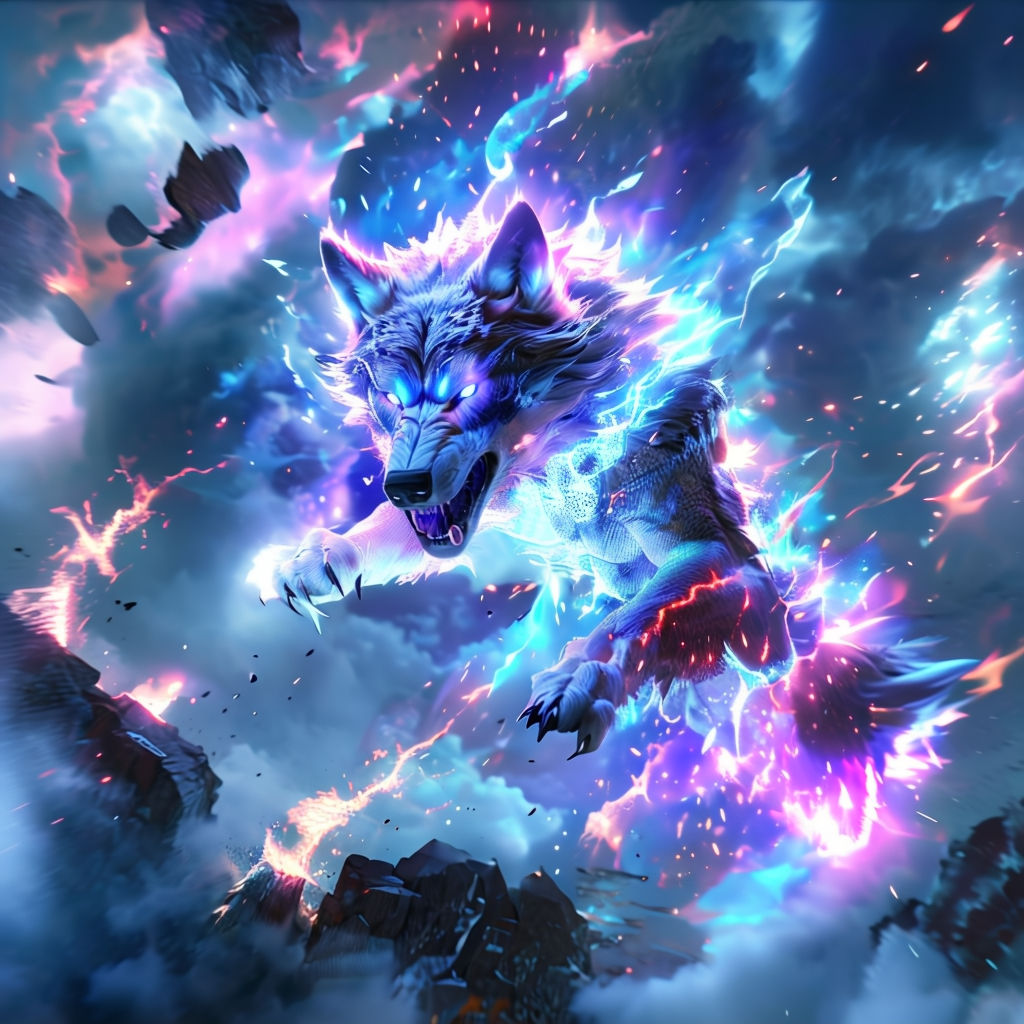 A cinematic scene of a wolf-shaped aura being summoned and a... by 안현수 - Playground