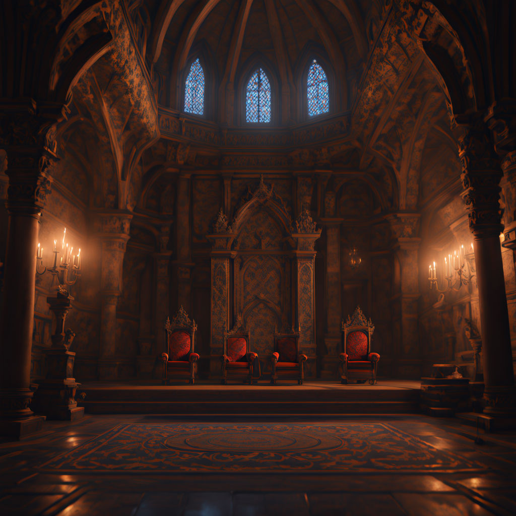 Medieval throne room that is simple at night with two throne... by Xeo ...