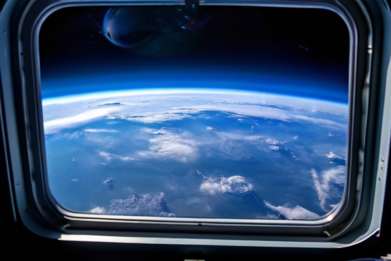 Realistic photo. View of the earth from a window of the inte... by ...