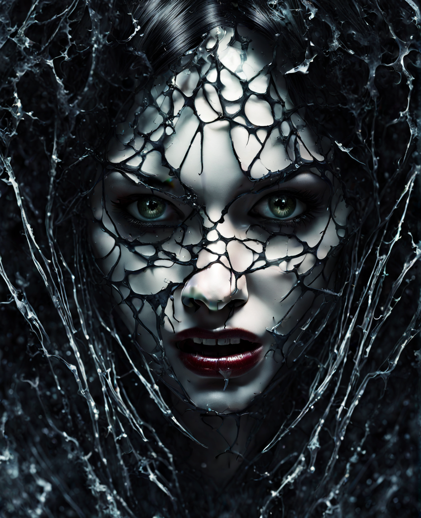 Light and shadow effects. Scary female face with vampire tee... by John ...