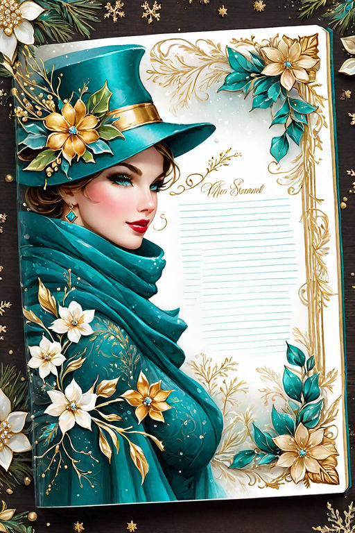 Vintage snowmen square journal page with lines for writing o... by ...