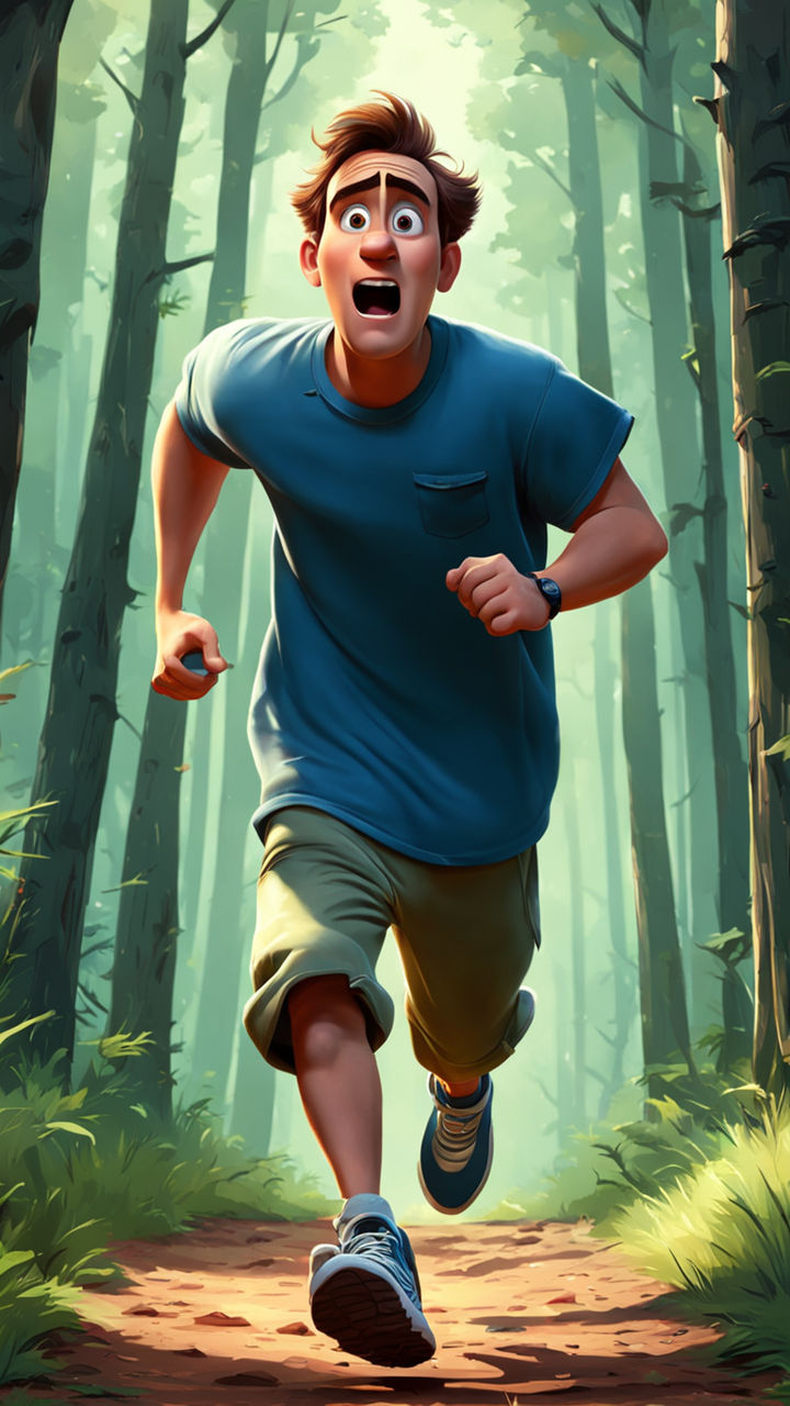 Best quality. realistic pixar style. the scared lazy man by Pabidang T ...