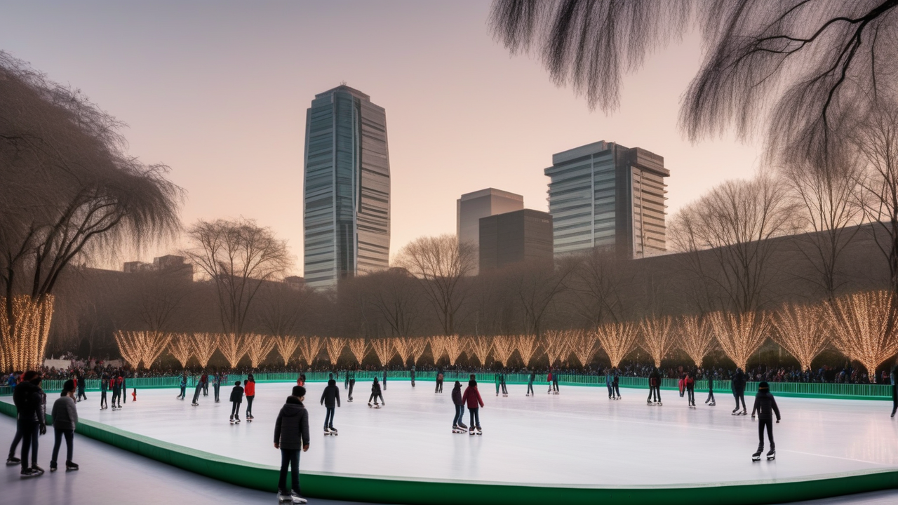 A complete side view of an outdoor ice-skating rink located ... by ...