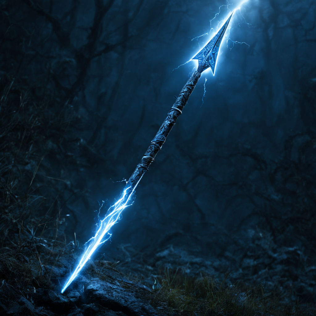 A spear engraved with nordic runes. Blue lightning coming of... by ...