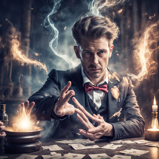 Create an image of magician trying to make something by a sp... by Mr ...