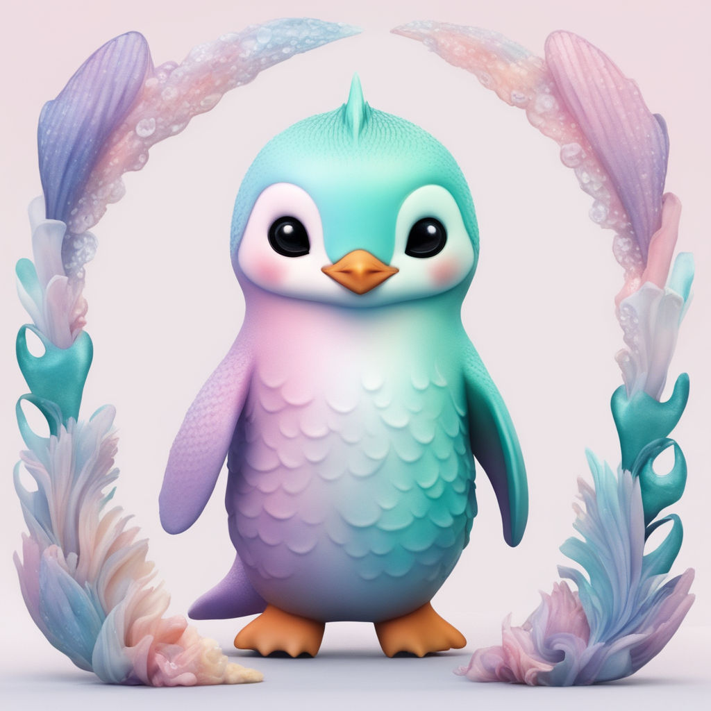 Pastel colored baby penguin with a mermaid fish tail lower h... by Ashe ...