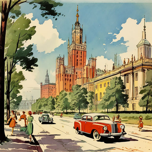 Warsaw The Royal Castlel. cartoon style usa 1950's. by ALEX PANTAS ...
