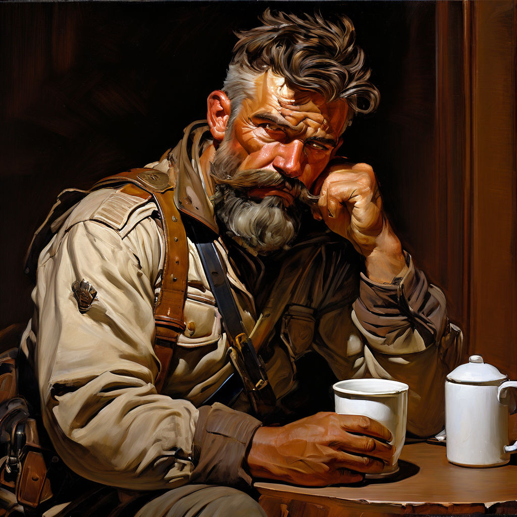 JC leyendecker portrait of a ugly old manly soldier. scruffy by Arjan T ...