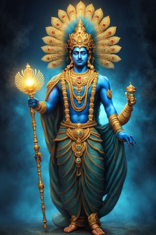 Full Body of handsome blue hindu god vishnu with four hands by MBZ ...