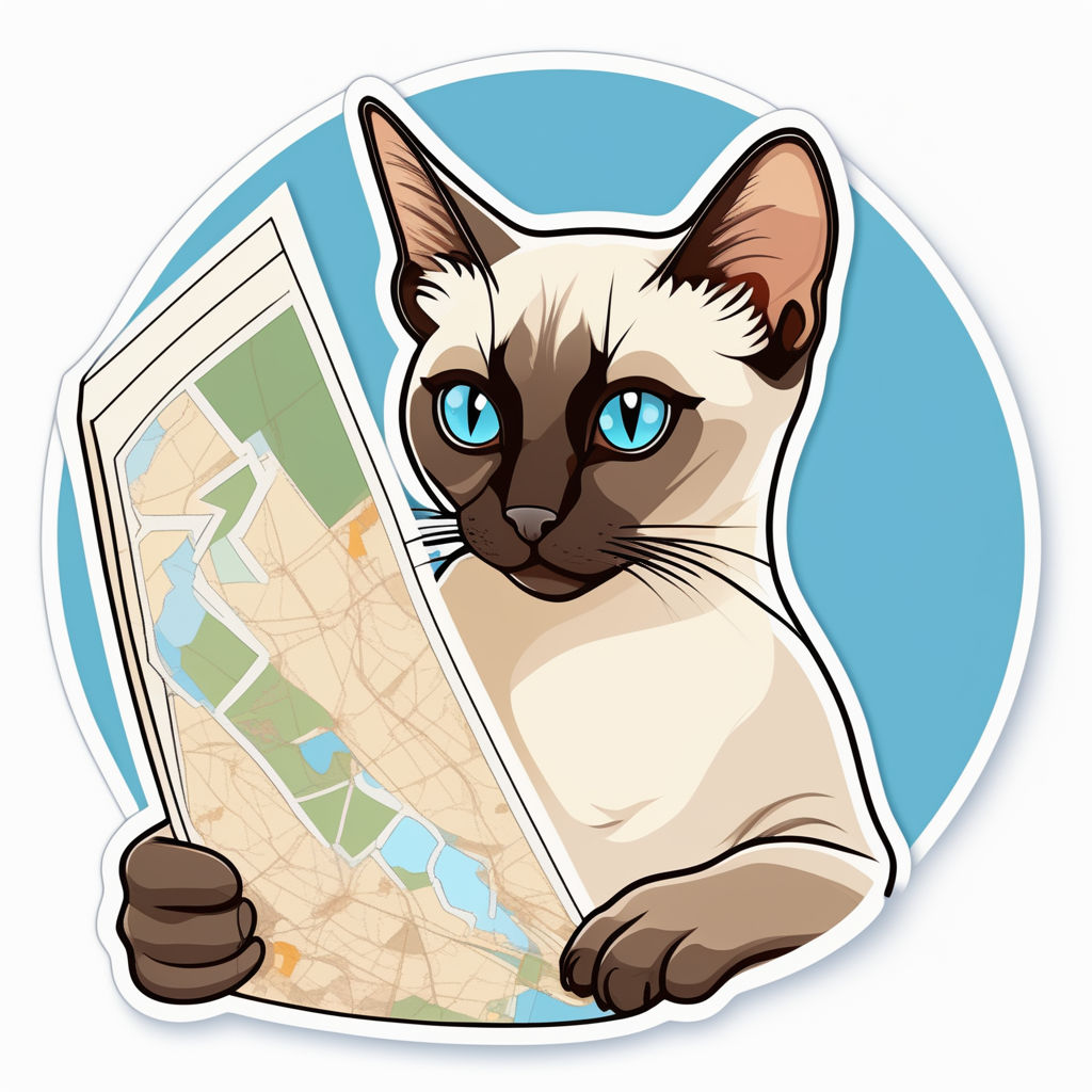 Siamese cat holding maps by Alwin Henry - Playground