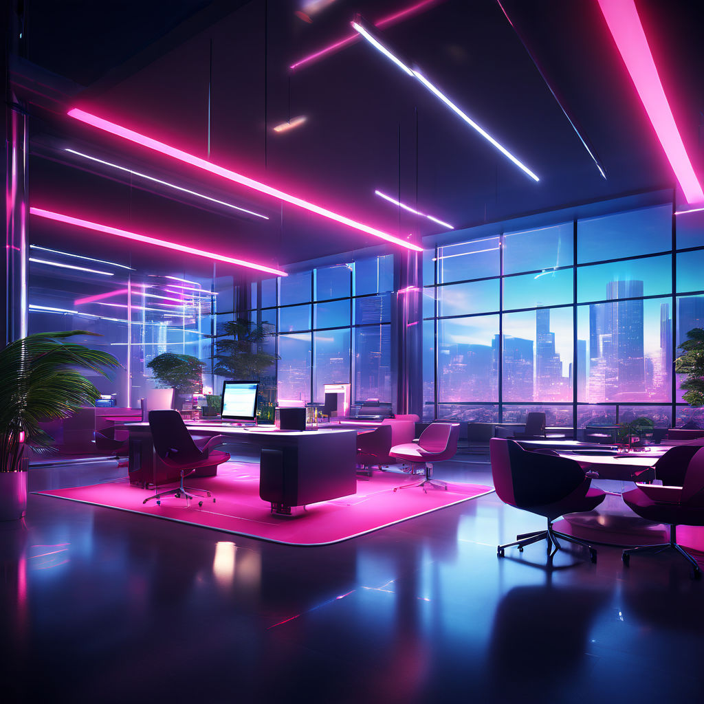 Corporate office interior infused with pink neon motion blur by SLP ...
