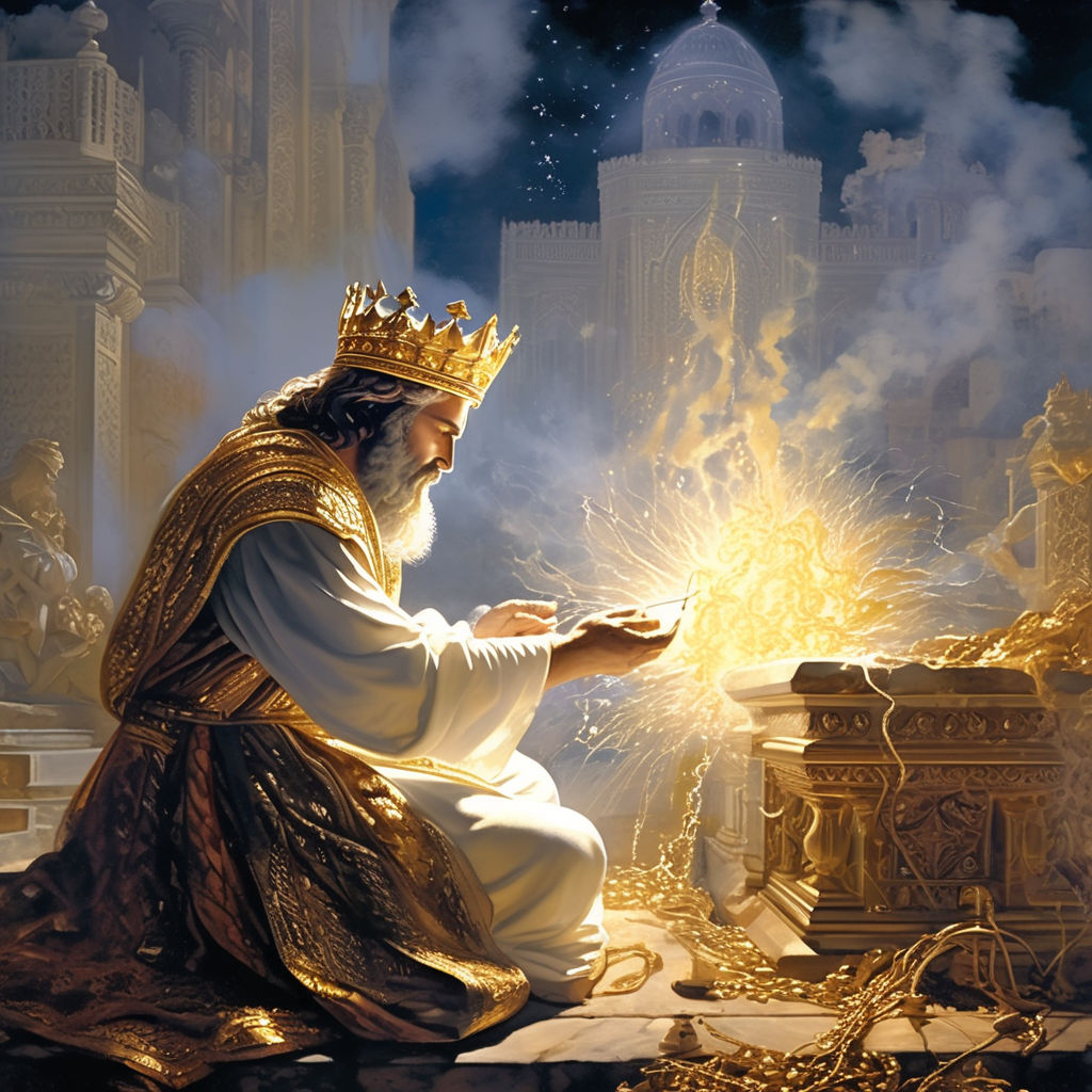 King David kneeling in prayer with his face turned towards t... by ...