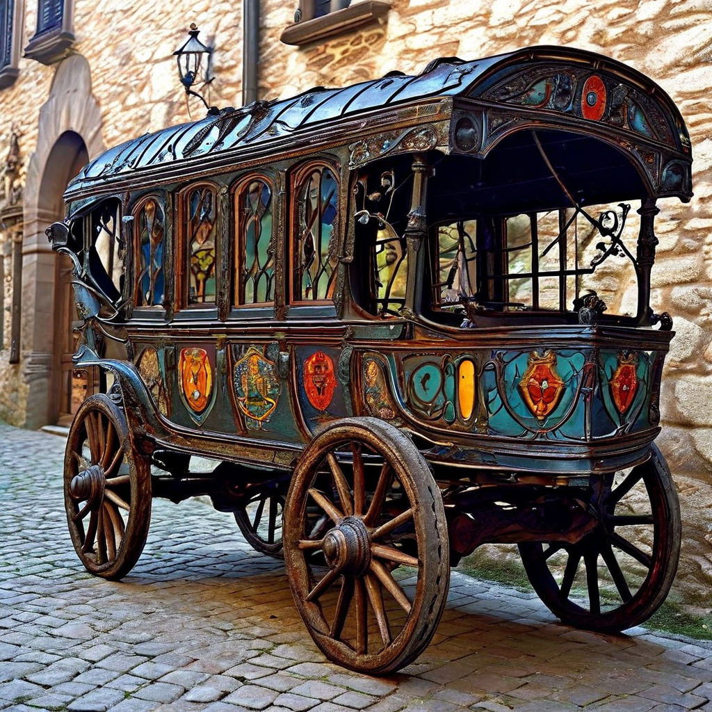 Medieval carriage fused with an early car design by Iwan Peter Scheer ...