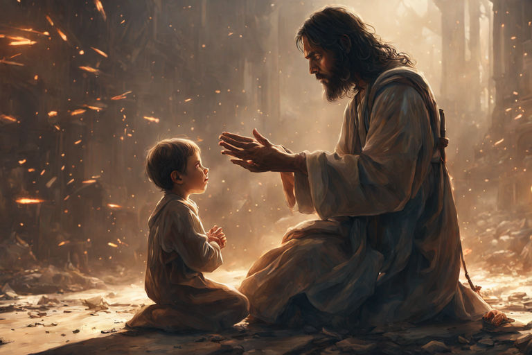 Jesus and a child praying by Sang Lê xuân - Playground