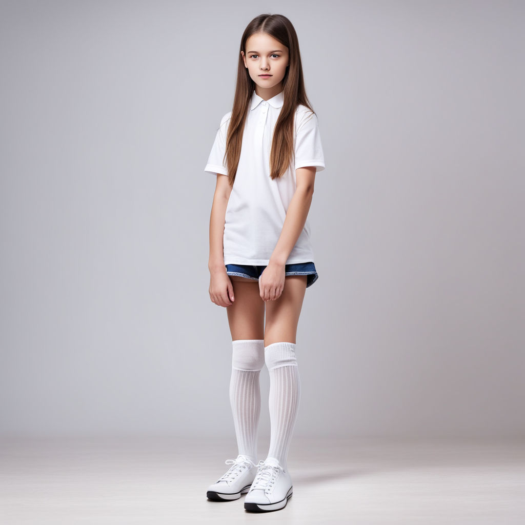 Girl 12 years old in a white shirt and knee socks by kasim fadel - Playground