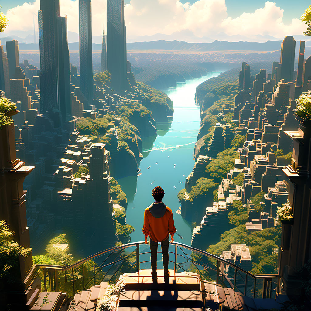 Adult man atop skyscraper by river by Suryakiran.S.S. - Playground