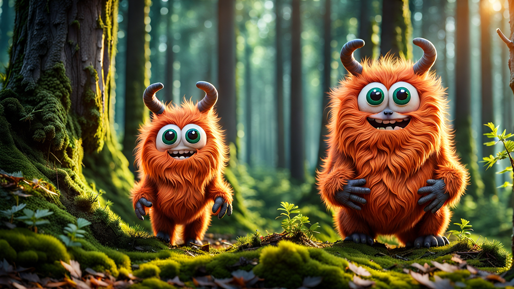 Cute little furry monsters in forest with trees by Danien - Playground
