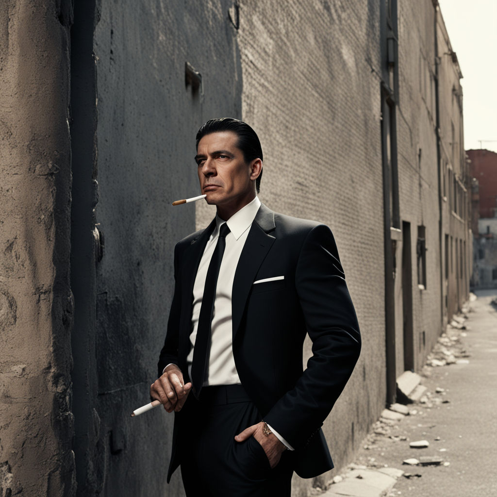 A mafia man with slicked back black hair and mature tan wear... by ...