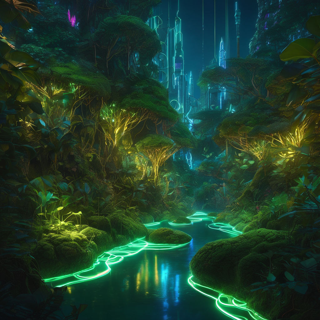A neon-lit jungle with glowing flora and fauna by Wiki - Playground A neon-lit jungle with glowing flora and fauna by Wiki - Playground