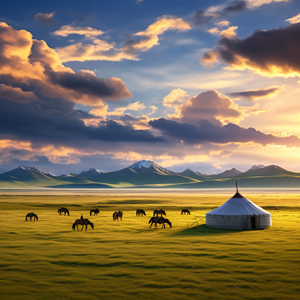 Traditional Mongolian yurt amidst vast grasslands by ᅳᅳᅳ - Playground