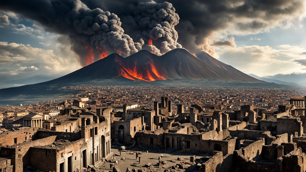 Mount Vesuvius spewing a dark cloud of ash and smoke into 79... by ...