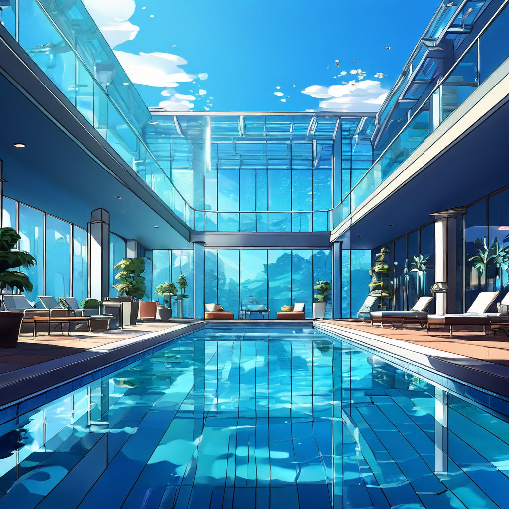 Draw an animation of a hotel swimming pool in the middle of ... by 바네사 ...