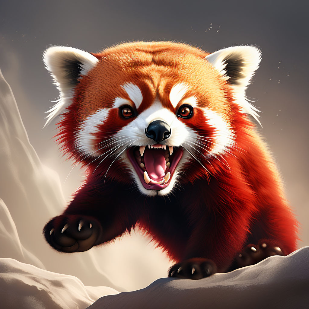 Illustration of an aggressive red panda showing claws and fa... by Фото ...