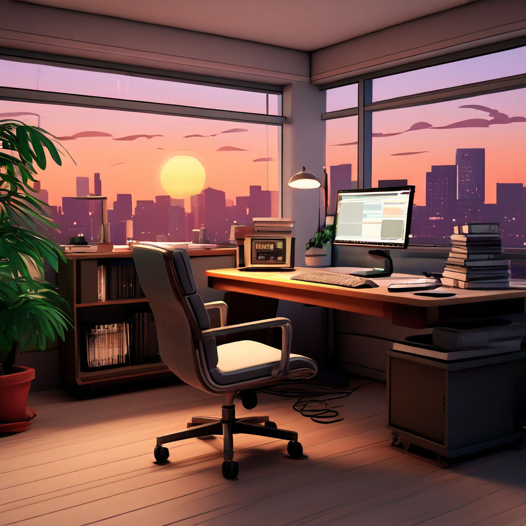 Create me and office backdrop in the style of a news anchor ... by ...