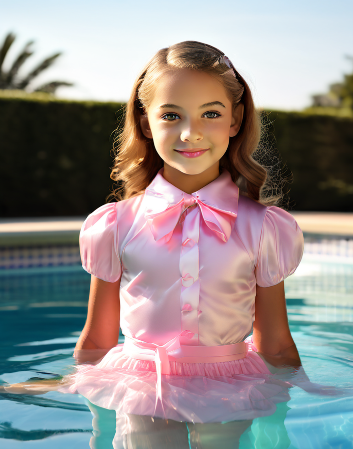 10 year old girl in a fancy blouse with a peter pan collar w... by ...