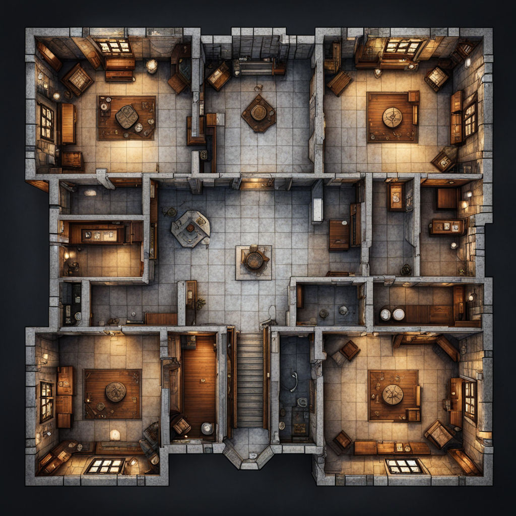 Role playing dungeon floor plan in the style of D&D by Geppa triceps ...