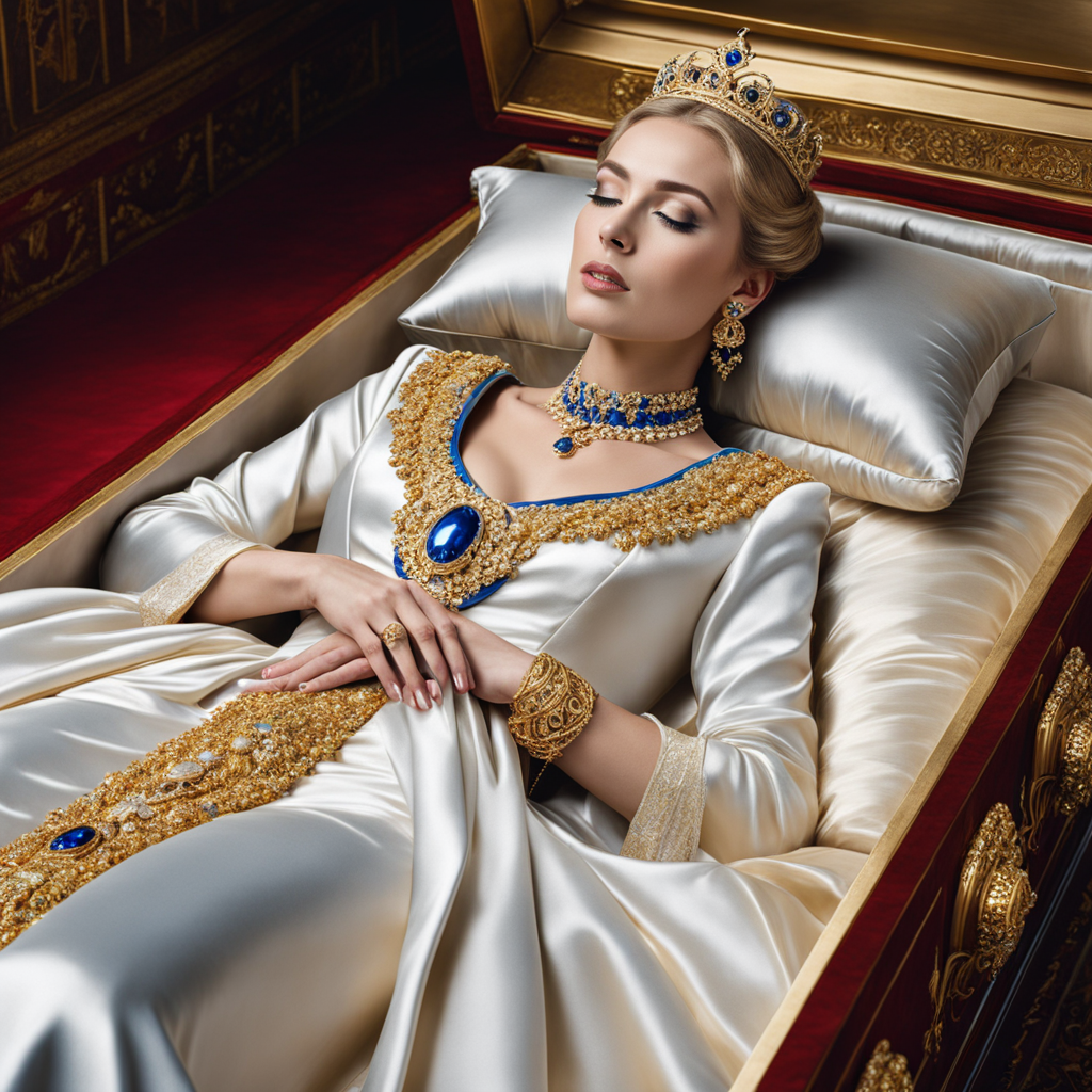 A Scandinavia concubine lying in a coffin filled with gold j... by ...