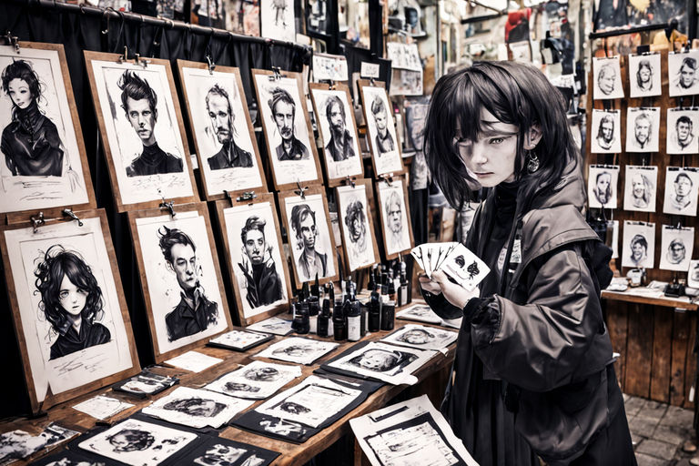 Creative stall to sell ink portraits by Bela Torres - Playground
