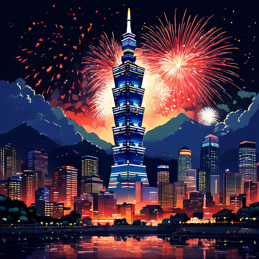 Draw a picture incorporating the Taipei 101 building with fi... by 蔡呈峰 ...