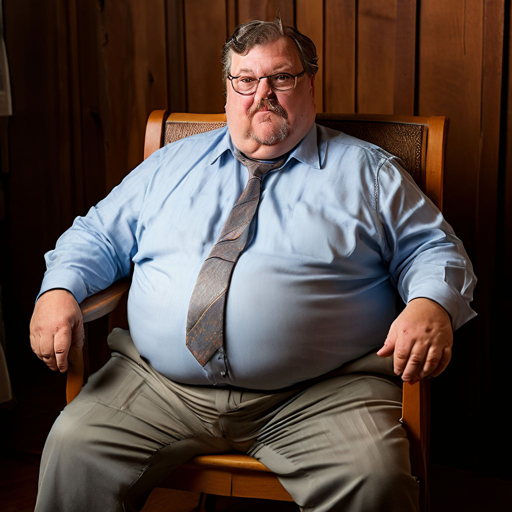 Frontal whole body view of 56 year old fat white man by ...