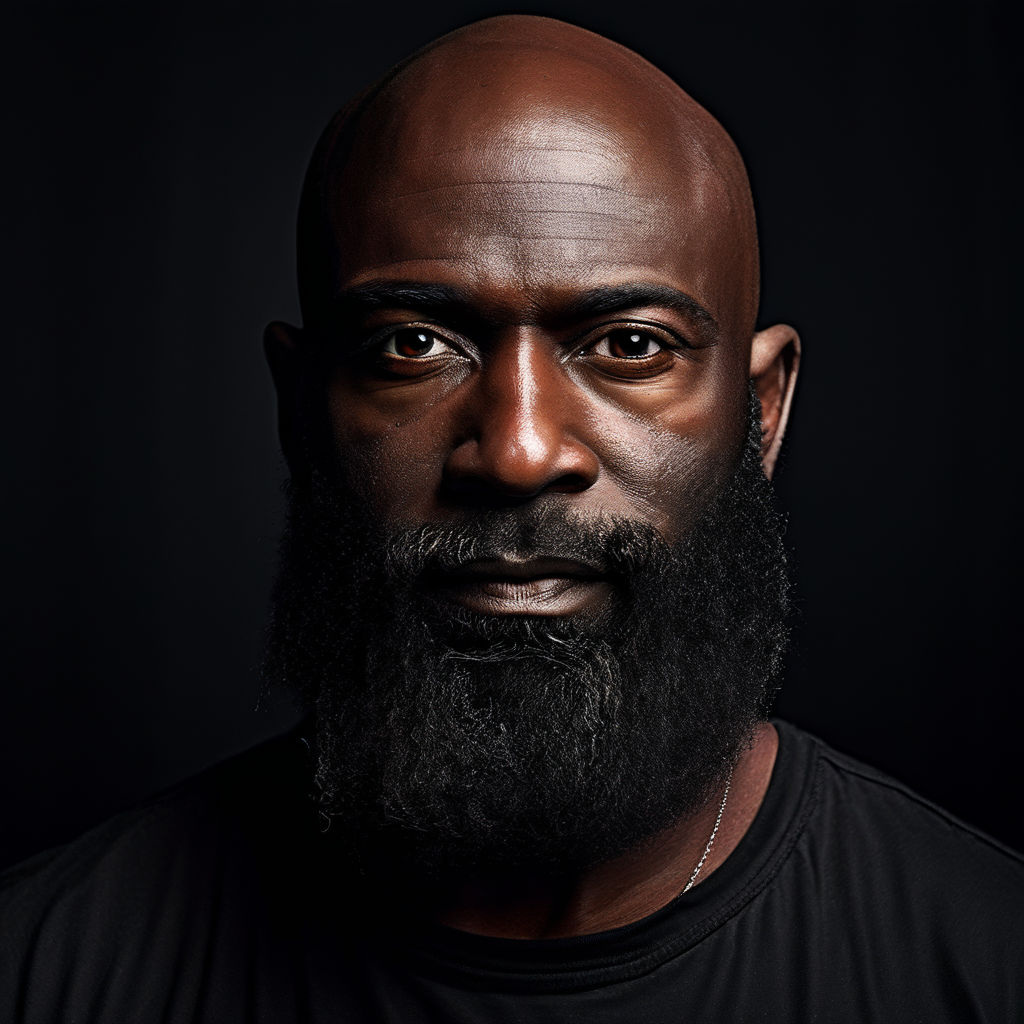 Bald black man with big beard by Oliver Holness - Playground