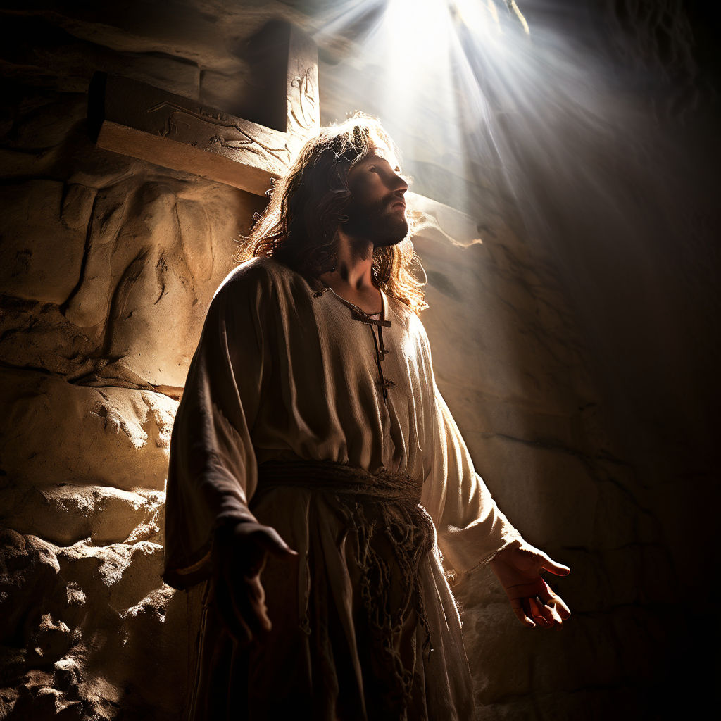 Light emanating from the figure of Jesus on the cross in an ... by 김윤배 ...