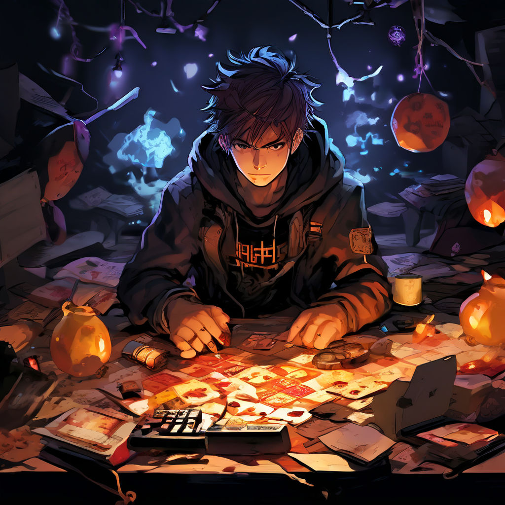Digital painting of an anime-style programmer immersed in ho... by ...
