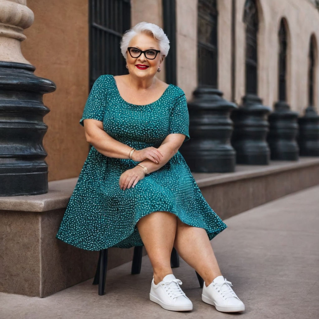 Plus size Stylish old age woman wearing boat neck skater dre... by ...