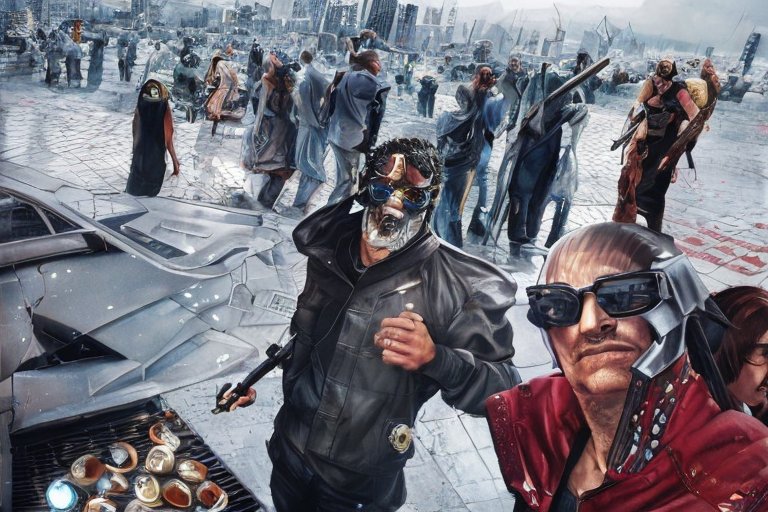 Cyberpunk parking lot barbecue detailed faces ultra detailed by Scott ...