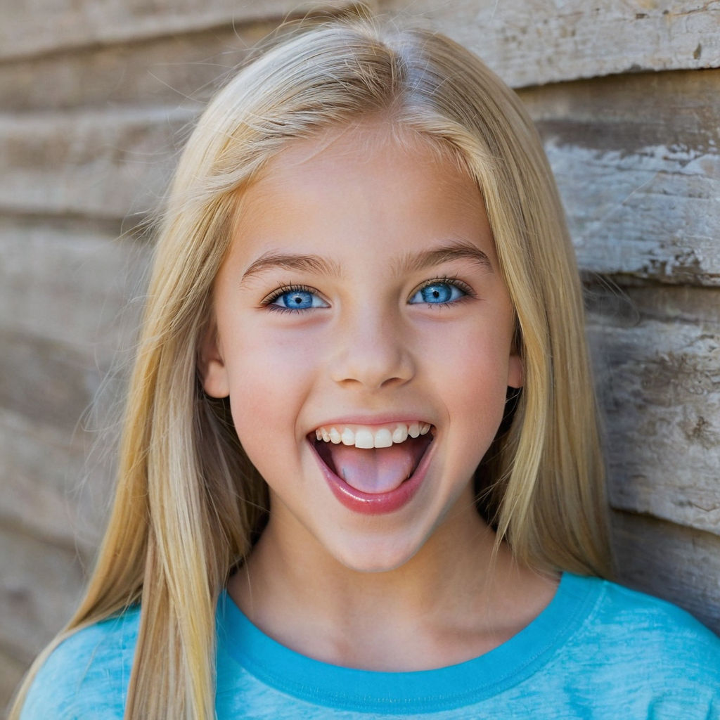 The face of a extremely beautiful 12-year old girl with a wi... by ...