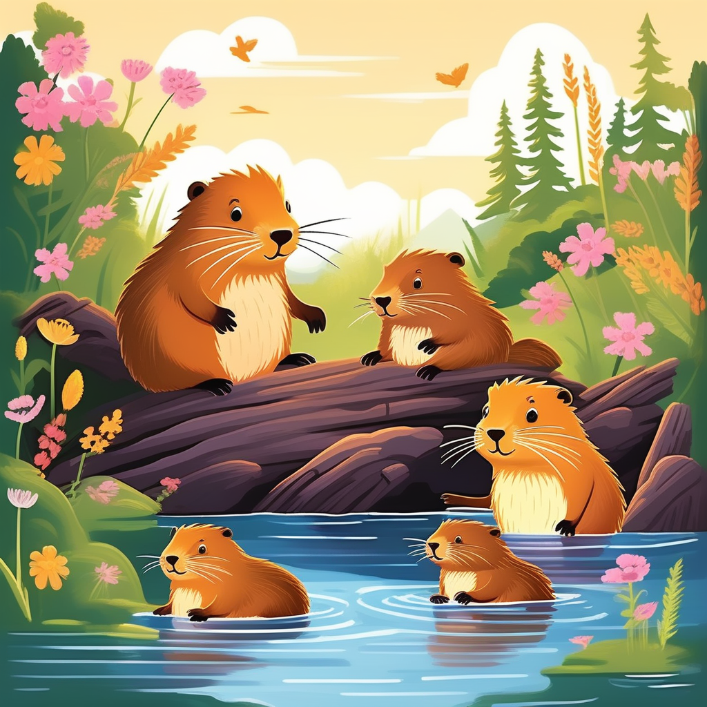 A colony of beavers in a style that is vibrant and captivati... by ...