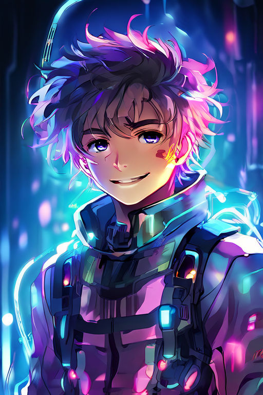 The image shows an anime-style biopunk man with a kawaii smi... by Raul ...
