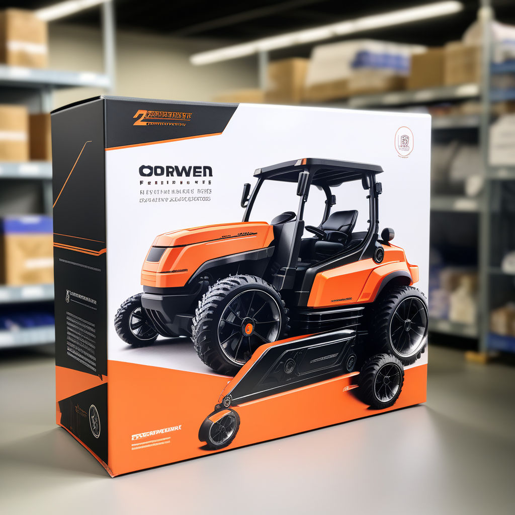 The packaging of the lawn mower is in orange and black color... by ...