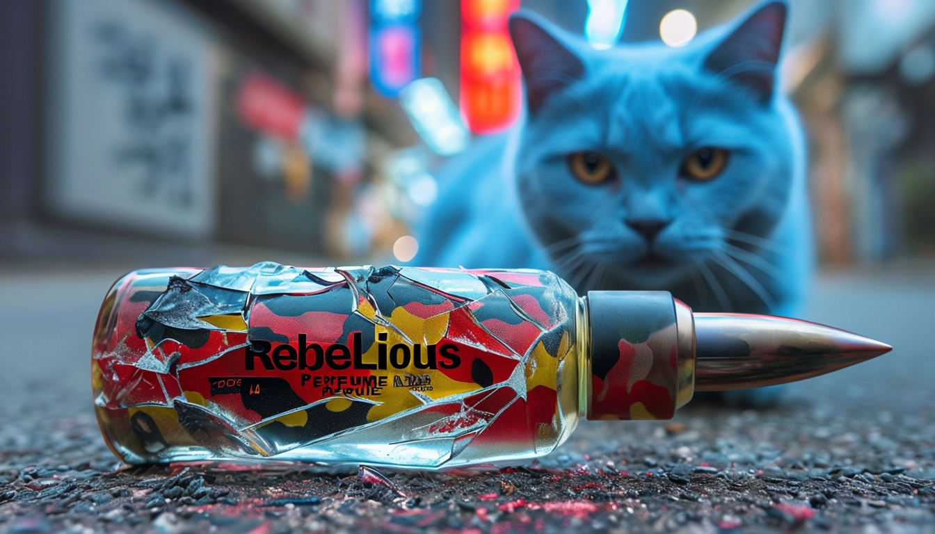 A striking scene shows a bullet-shaped perfume bottle restin... by ...