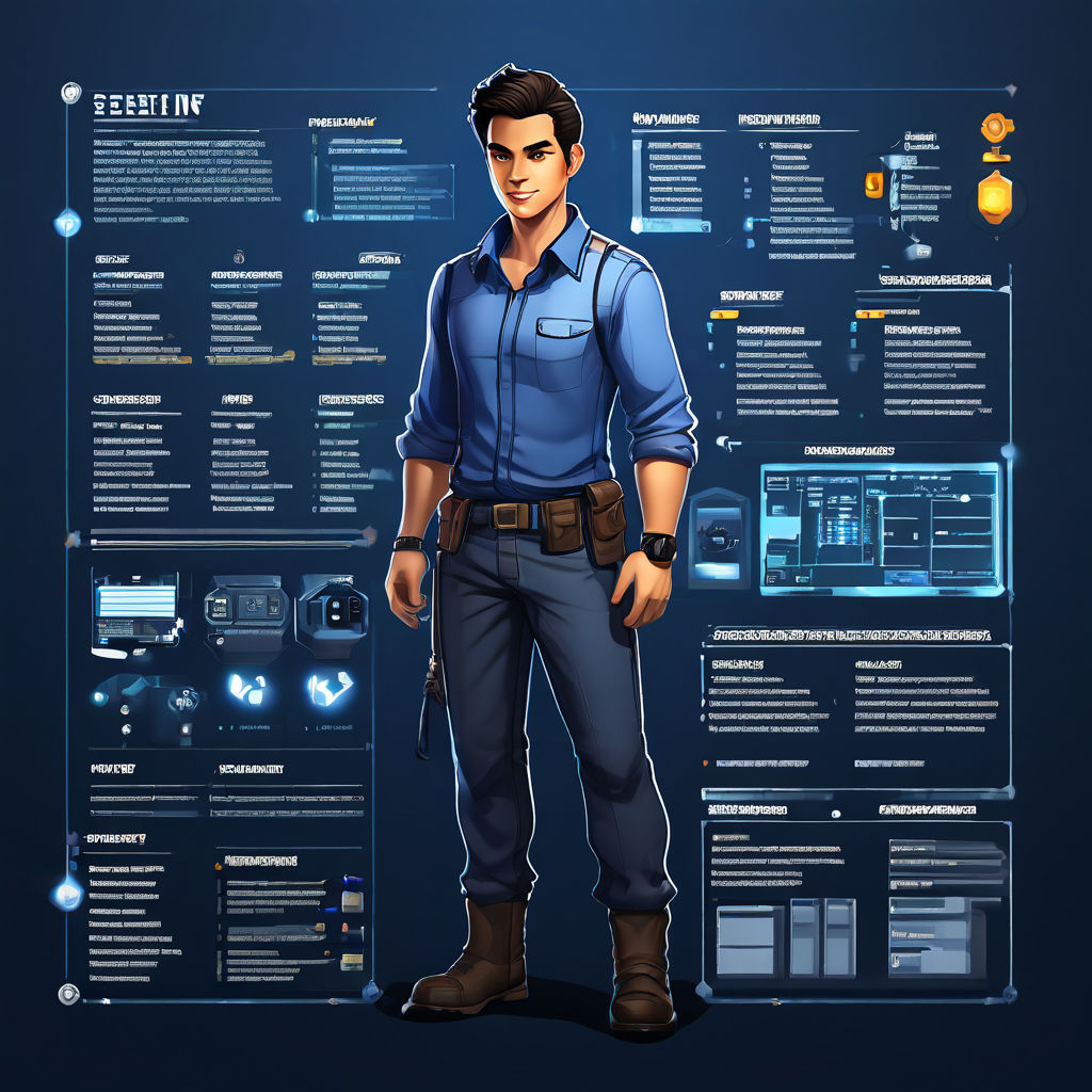 Create a character sheet of a videogame character about a sy... by ...