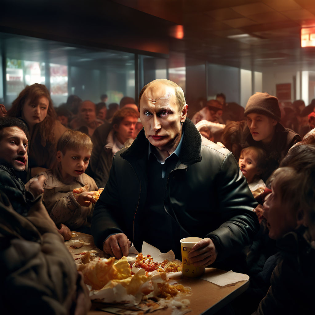 A hyper-realistic digital painting captures Vladimir Putin a... by ...