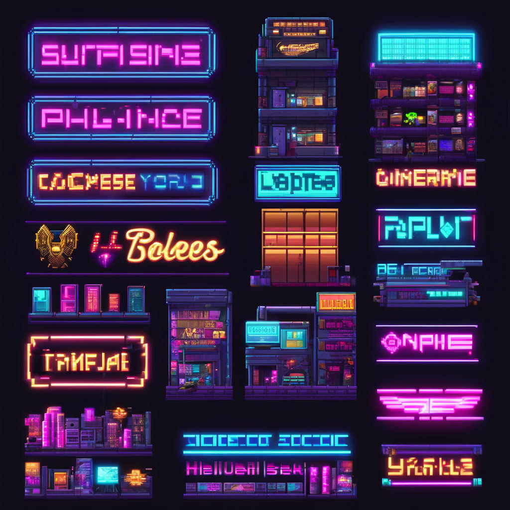 Neon cyberpunk signage pixel art Game Assets PIXEL PIXEL PIX... by ...