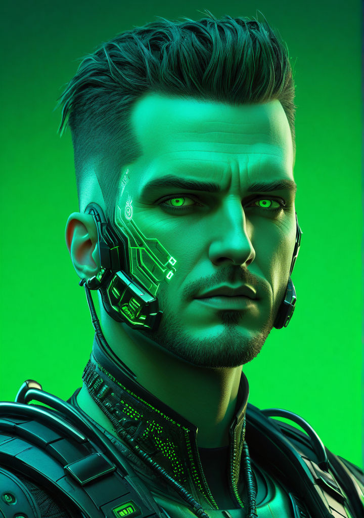 Highly detailed photorealistic render of a cyberpunk men in ... by ...
