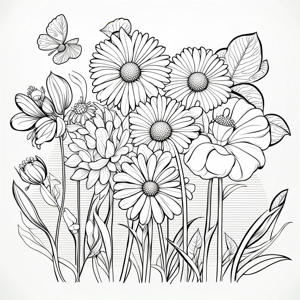 Line art cartoon flowers for kids coloring book by David Cowell ...